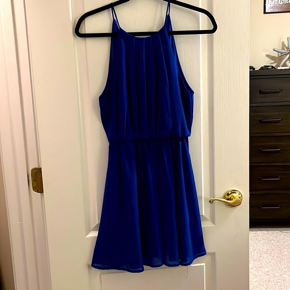 Dresses | Royal Blue Mini Dress High Neck With Silver Button On The ...